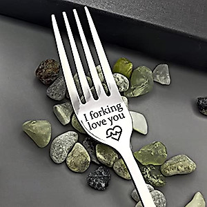 Gifts for Boyfriend Anniversary Valentines Gifts I Forking Love You Dinner Forks, Inspirational Funny Engraved Forks, Stainless Steel Table Forks, 8 Inches