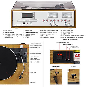 LUXSWAY Vinyl Record Player with Romote Control CD Player with LCD Display Encoding with Bluetooth All-in-One Player Variable Pitch