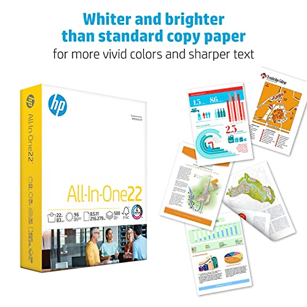 HP Printer Paper | 8.5 x 11 Paper | All-In-One 22 lb |10 Ream Case - 5,000 Sheets |96 Bright | Made in USA - FSC Certified |207010C