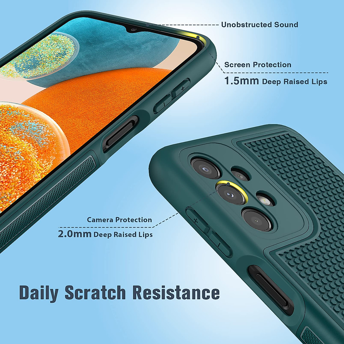 FNTCASE for Samsung Galaxy A23 5G Case: (Samsung Galaxy A23 4G LTE) Dual Layer Protective Heavy Duty Cell Phone Cover Shockproof Rugged with Non Slip Textured Back - Bumper - 6.6inch Dark Green