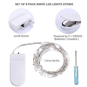 TingMiao Cool White Fairy String Lights Battery Operated Firefly Lights LED Starry Lights 7.2ft 20 LEDs Silvery Copper Wire for Christmas DIY Decoration Wedding Party (6 Pack)