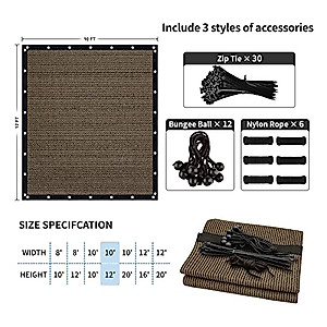 Amagenix Sun Shade Cloth Privacy Screen with Grommets 90% Sunblock Shade, Pergola Replacement Shade Cover Canopy for Outdoor Patio Garden ,10' x 12', Mocha