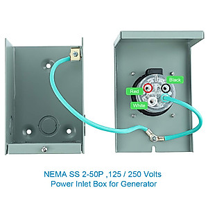 50 Amp Power Inlet Box, NEMA SS 2-50P, 125/250 Volt, 12,500 Watts Generator Power Inlet Box, Weatherproof, Outdoor Use, ETL Listed