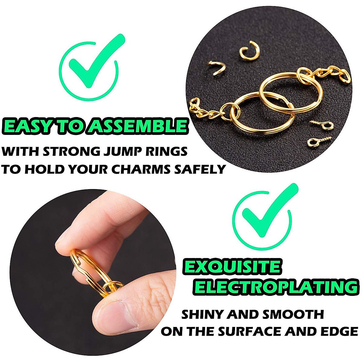 100Pcs Keychain Rings 1 Inch/25mm Gold Key Chain Rings with 100Pcs Jump Rings and 100Pcs Screw Eye Pins Bulk for Crafts