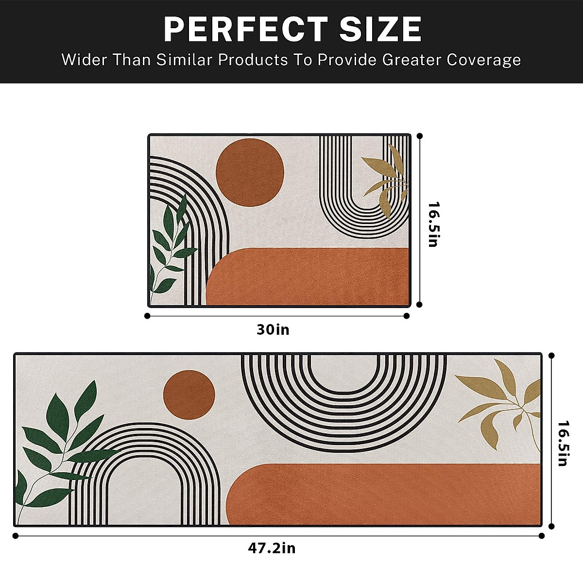 Tayney Mid Century Boho Home Kitchen Rugs and Mats Non Skid Washable Set of 2, Bohemian Kitchen Mats for Floor, Abstract Geometric Kitchen Runner Rug, Modern Minimalist Kitchen Decor