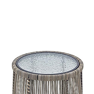 Barton 3 Pieces Bistro Chair Set w/Glass Table Grey Outdoor Patio Furniture Wicker Rattan Modern Conversation Chat Seating