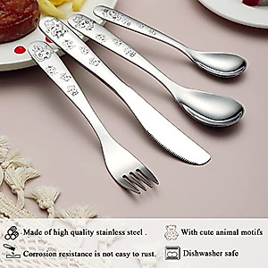 Berglander Toddler Utensils 4 Pieces Stainless Steel Kids Silverware Set, Children Safe Forks and Spoons Flatware, Mirror Polished Smooth Round Edage Cutlery Sets, Dishwasher Safe