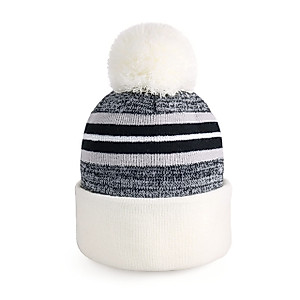 CHOK.LIDS Plain Color Stripe Beanies for Men and Women Soft Acrylic Knit Cuffed Beanie Cap Winter Hat Outdoor (White)
