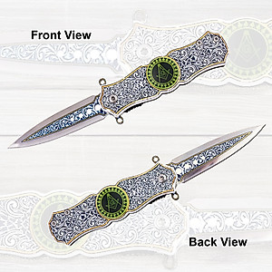 Masonic Folding Knife with Fidget Spinner, Crafted, Durable Tool with Engraved Masonic Emblems for Everyday Use, Ceremonial Purposes, & Collectors, Craftsmanship Practical Design (Camo)
