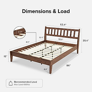 mopio Ted Bed Frame with Headboard, Mid Century Modern Acacia Solid Wood Platform Bed Frame, Wooden Bed Slats, No Box Spring Needed, Double Metal Bar Support, Walnut (Queen Bed)