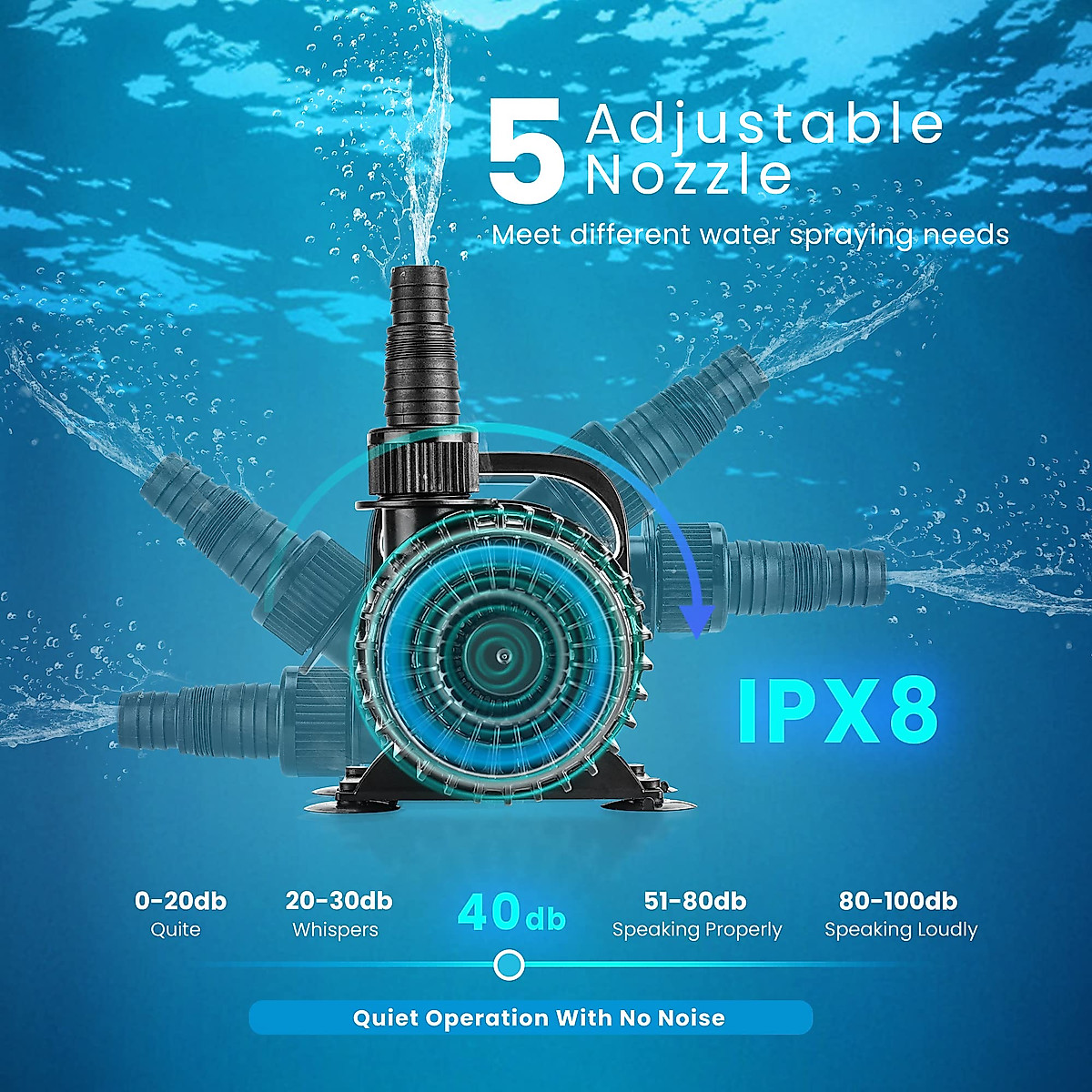 VIVOHOME Electric 100W 1600GPH Submersible Water Pump for Koi Pond Pool Waterfall Fountains Fish Tank and Aquarium