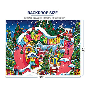 Allenjoy 96" x 72" Merry Grinchmas Christmas Backdrop for Kids Xmas Winter Let it Snow Happy New Year Holiday First Birthday Baby Shower Party Supplies Decoration Banner Photo Booth Props Background