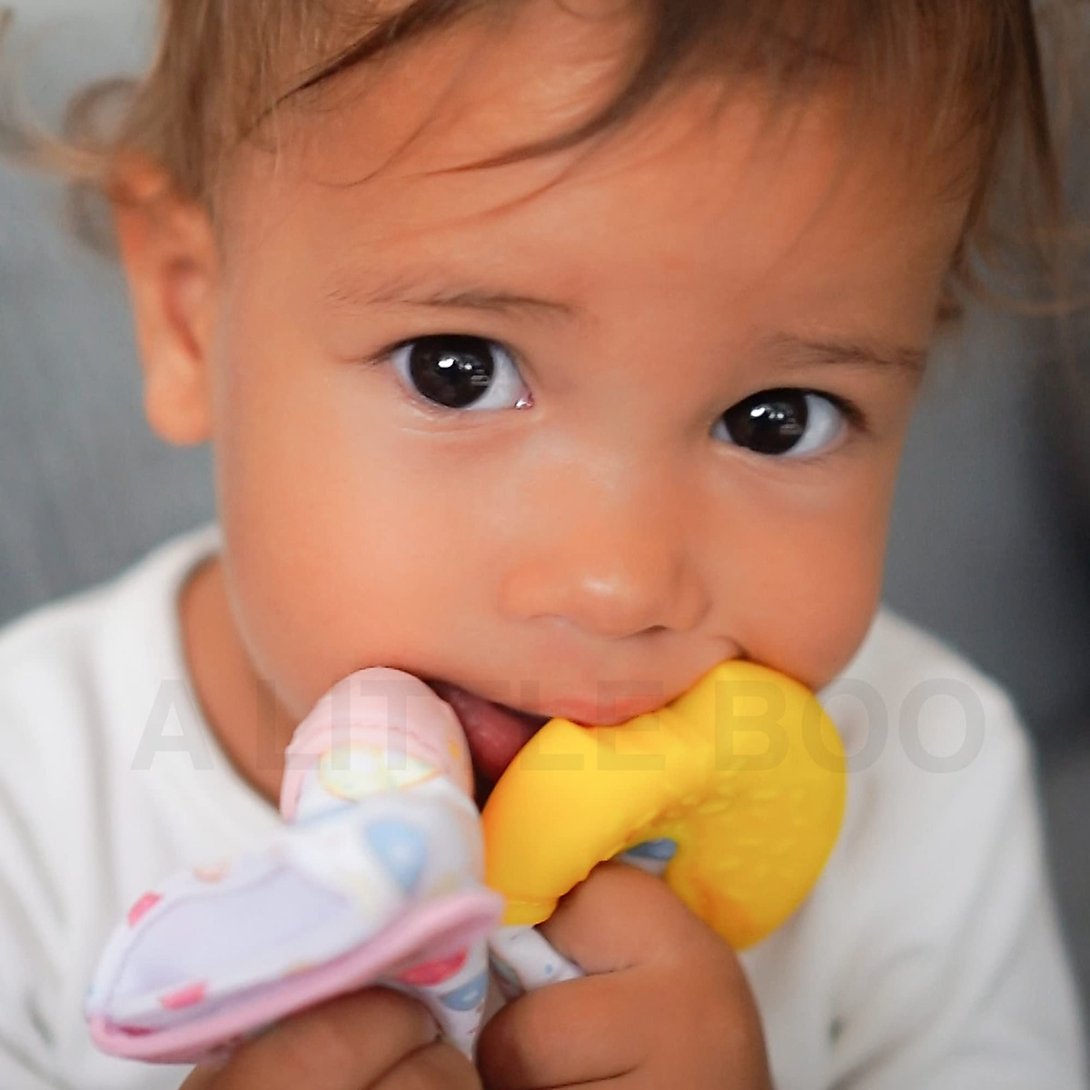 A Little Boo Baby Teething Mitten - Teether Glove - Infants Newborn Teething Toy [2 Pack] [Yellow]