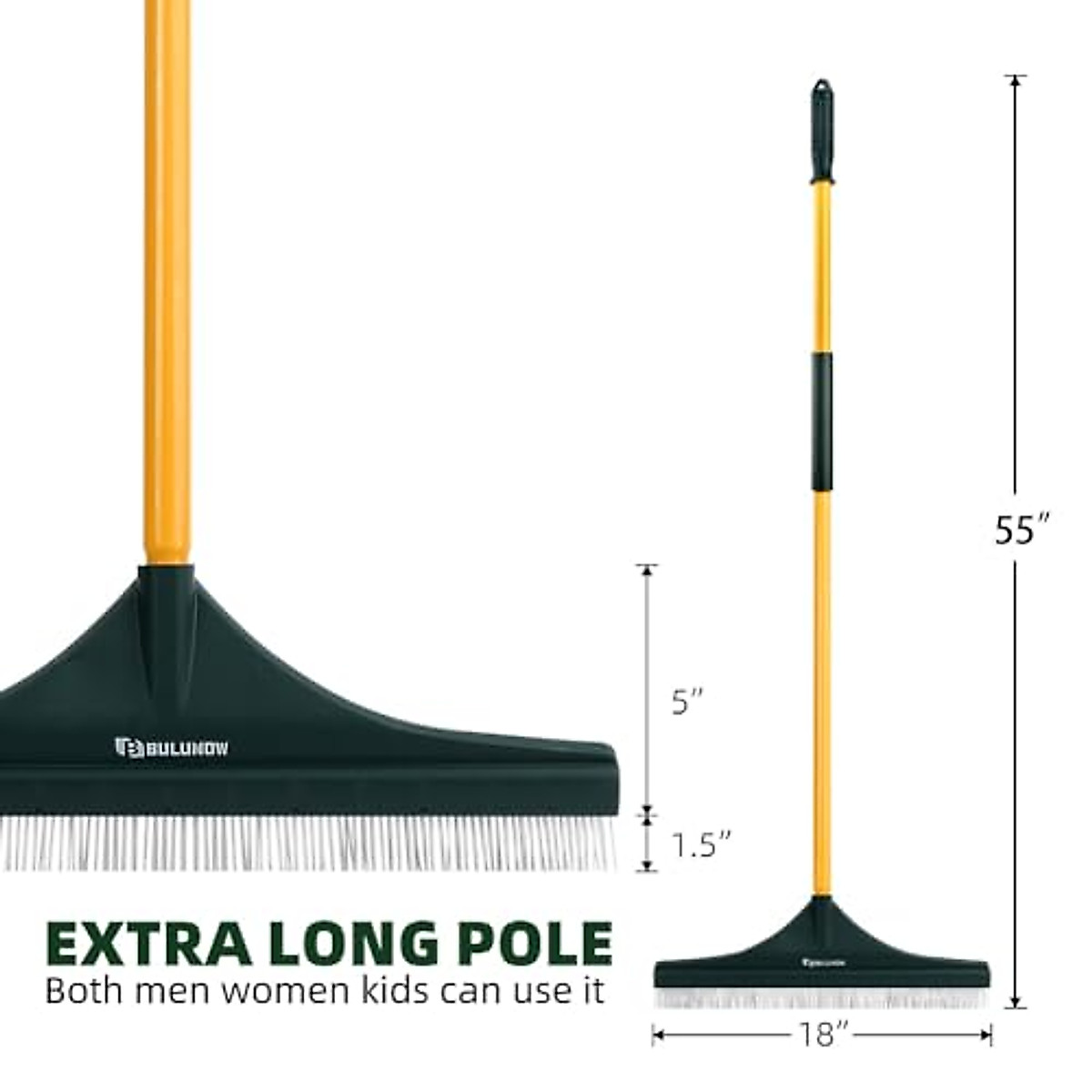 Bulunow Artificial Turf Rake, 55" Long Whole-Piece Pole No Broke Design - Garden Hand Broom Rake for Easy Quick Remove Leaves, Debris, Shrubs, Pet Hairs.. from Turf, Lawn, Synthetic Grass, Carpet