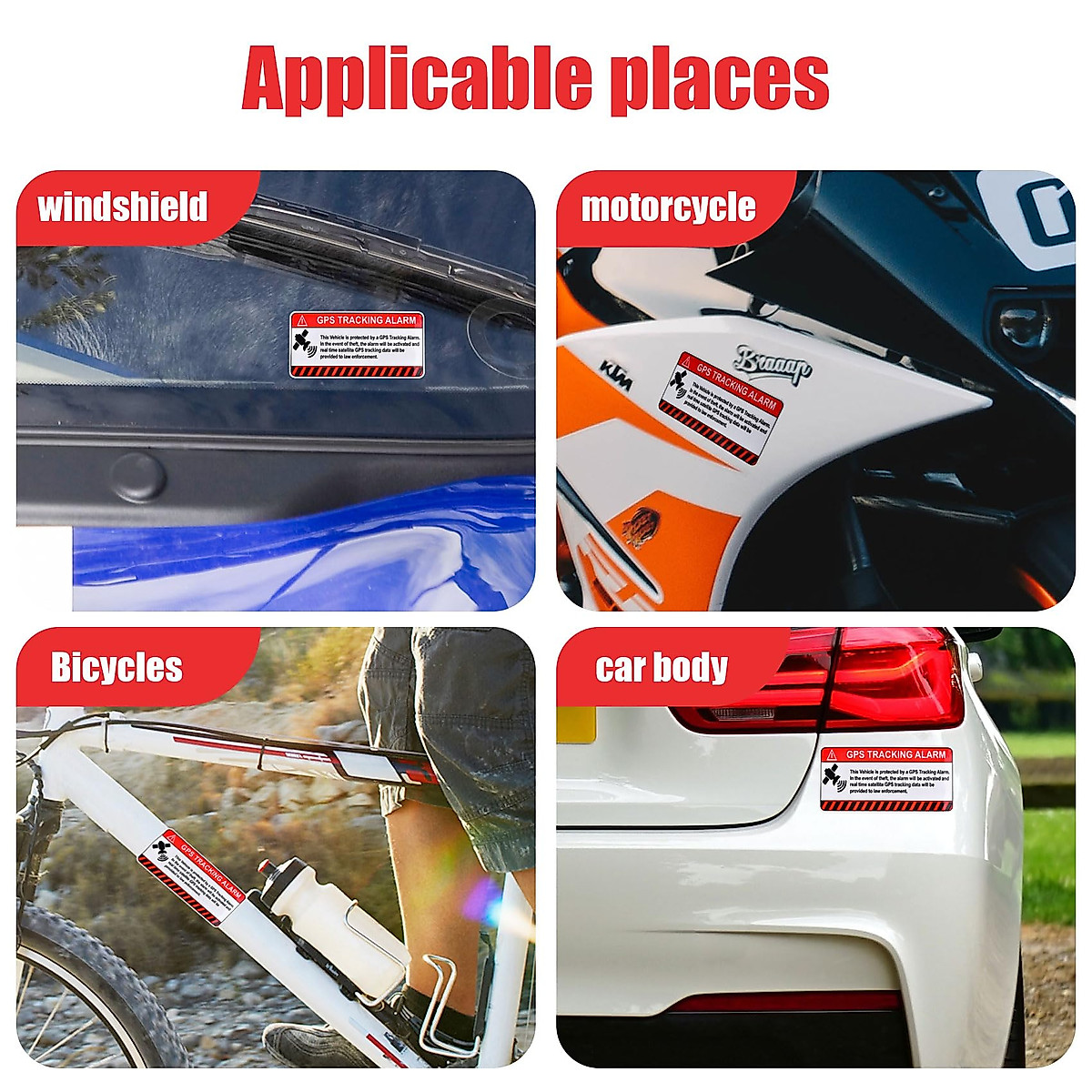 10 Pcs GPS Tracking Sticker, Car Alarm Sticker Self Adhesive GPS Warning Anti-Theft Stickers for Cars Sign Decal GPS Tracker for Bicycles Motorcycle Car Window Vehicles Bumper Truck Decals