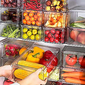 Set of 4 Fridge Food Storage Bins, Stackable Clear Kitchen Fruit Storage Containers, Freezer Organizer Fresh Keeper Box with Lid for Kitchen Countertops, Refrigerator, Pantry and Cabinets