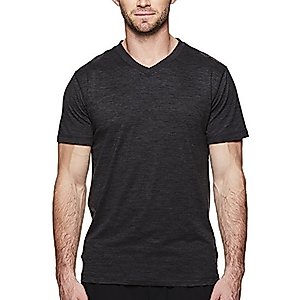 Gaiam Men's Everyday Basic V Neck T Shirt - Short Sleeve Yoga & Workout Top - Black Heather Everyday, Large