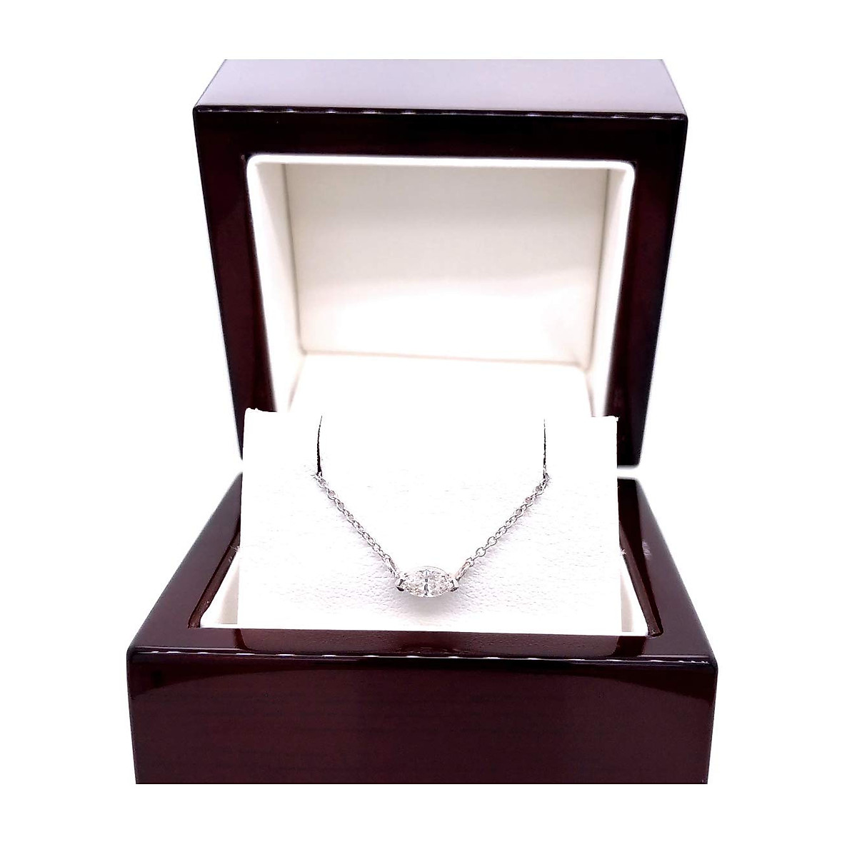 Diamond Wish 0.25 Carat Marquise Diamond Solitaire Pendant Necklace in 14k White Gold with 18 Inch Chain Spring Ring V-End Prong Set