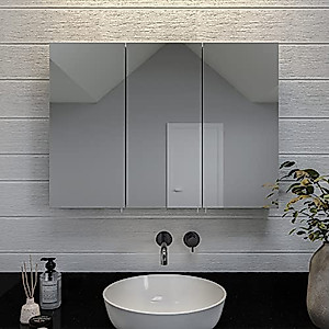 Croydex Brantley Tri-View Recessed or Surface Mount, Hang 'n' Lock Easy Installation Medicine Cabinet, 36W x 26H, Aluminum