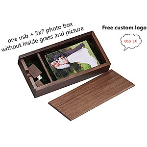 Custom USB Flash Drives Personalized with Your Logo, Graduate Gift USB 3.0 Walnut Wooden USB Flash Pen Driver with Photo Wood Album Box,Laser Engrave Logo (16GB, one Walnut USB+5x7 Photo Box)