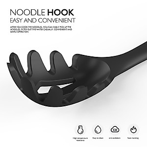 Large Silicone Cooking Utensils Set - Heat Resistant Silicone Kitchen Utensils for Cooking w Wooden Handles, Spatula Set, Kitchen Utensil Gadgets Sets for Non-Stick Cookware, BPA Free (Black)