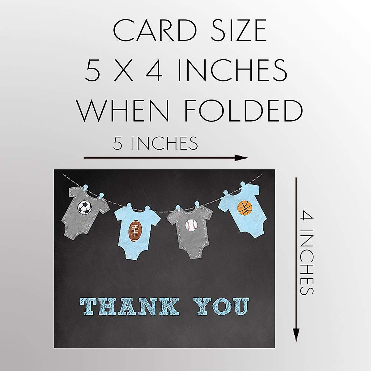 Sports Thank You Cards Baby Shower Soccer Football Baseball Soccer MVP Little Champ All Star Boys Birthday Party Appreciation Gratitude Thanks Folding Notes Blue It's A Boy Chalkboard (24 count)