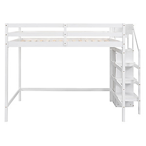 Harper & Bright Designs Full Size Loft Bed with Wardrobe and Staircase, Wooden Full Loft Bed Frame, High Loft Bed for Kids Teens Adults, White