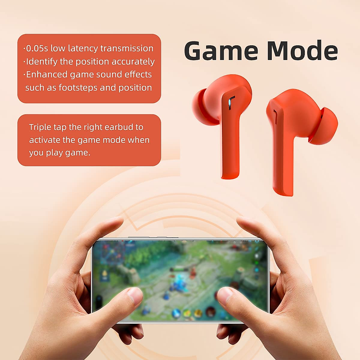 IDOERLEETEK Bluetooth Headphones Bluetooth Earbuds V5.3 Ture Wireless Earbuds, IPX7 Waterproof, 35 Hours Long Playtime Compatible with iPhone and Android (Orange)