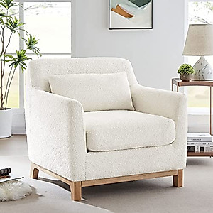 VANOMi Extra Deep Accent Chair, Fabric Upholstered Comfy Reading Armchair for Living Room, Bedroom Single Seat Sofa Chair with Wood Base, Lamb Fabric