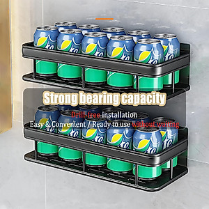 EVALAND Aluminum Shower Caddy, Adhesive Shower Shelves, 2-Pack With Hooks and Rod for Towels, No Drill Wall Mount Rustproof Premium Organizer for Bathroom, Kitchen, Black