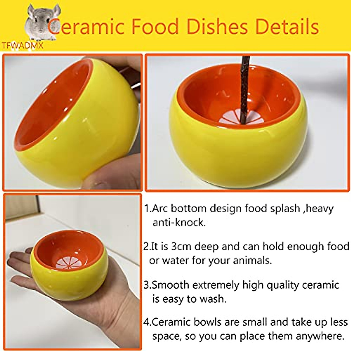 Tfwadmx 2 Pcs Hamster Food Bowl, Small Animals Ceramic Feeding Water Dish for Guinea Pig Rat Hedgehog Rabbit Gerbil Mouse Rodent