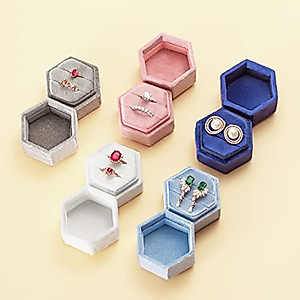 Velvet Ring Box, Hexagon Ring Holder, Double Slots Rings Bearer Jewelry Boxs 2 slot for Proposal,Engagement,Wedding(Light Blue)