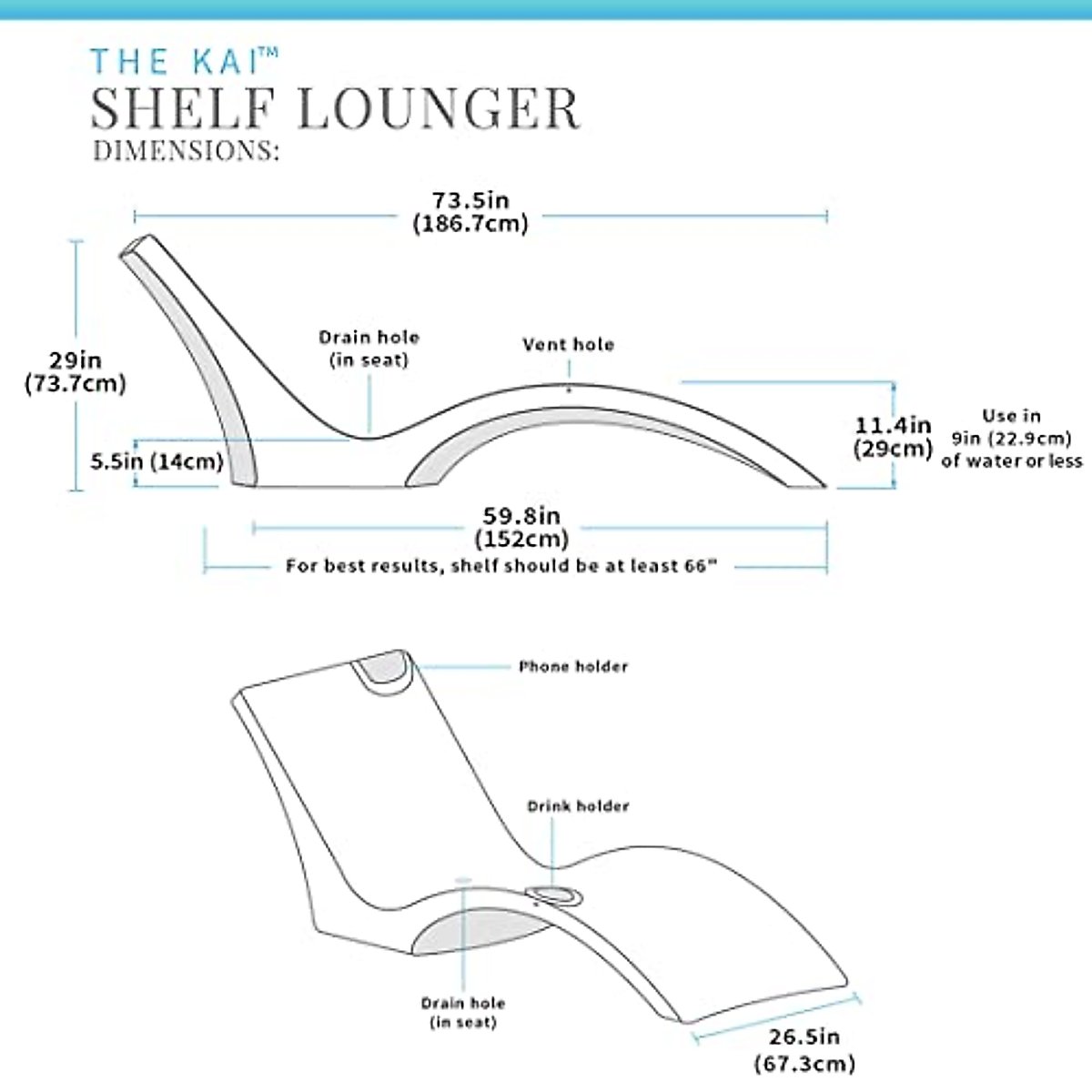 Floating Luxuries Kai Shelf Lounger, in-Pool, Use in Pools with Shelves Up to 9 Inches Deep, Built-in Drink and Phone Holders, Set of 2 in-Pool Chaise Lounge Chairs, Arctic White
