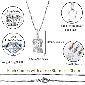 TOPGRILLZ 925 Sterling Silver Iced out Solid Small Jesus Piece Pendant Chain for Women Men Small Charm Jewelry Gifts (Silver 925S Small Jesus)