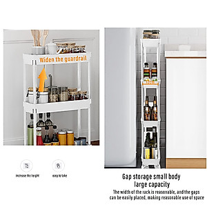 4 Tier Kitchen Bathroom Storage Rolling Cart 39 Inches Tall Slim Utility Rolling Shelf Cart with 4 Universal Wheels Coner Storage Shelves Cart White