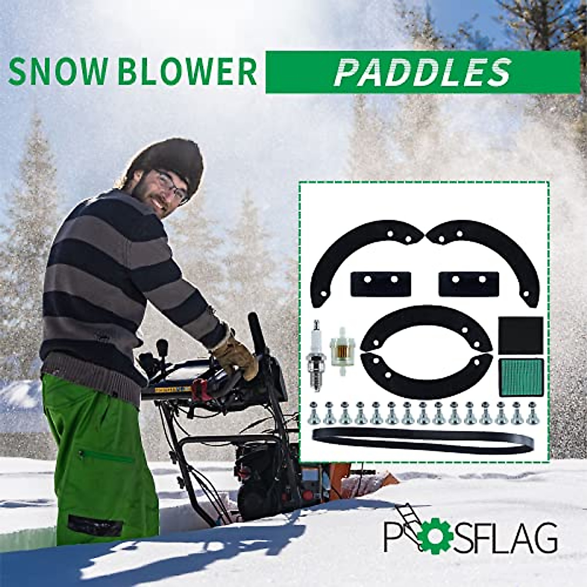POSFLAG HS520 Paddles with 76322-V10-020 Scraper 22431-V10-013 Drive Belt 98079-55846 Spark Plug Replaces 06720-V10-020, 72427-V10-020 for Honda HS520A, HS520 ASA, HS720 AA, HS720 AMA 20" Snow Blowers