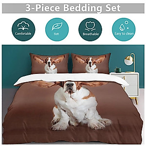 Basset Hound Dog Flying Ears 3 Piece Comforter Sets Bed Set Sheet and Pillowcases 1 Duvet Cover and 2 Pillowcases