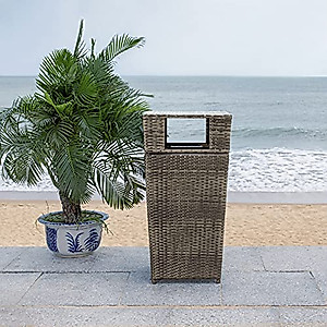 SAFAVIEH Outdoor Collection Mazeli Grey Brown Woven Square Lid Trash Bin (Fully Assembled) PAT7512C
