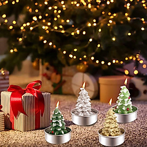 12 Pieces Christmas Tealight Candles - Christmas Candle Set Handmade Delicate Santa Claus Snowman Christmas Tree House Candles Xmas Party Supplies for Home Decoration Gifts (Christmas Tree Candle)