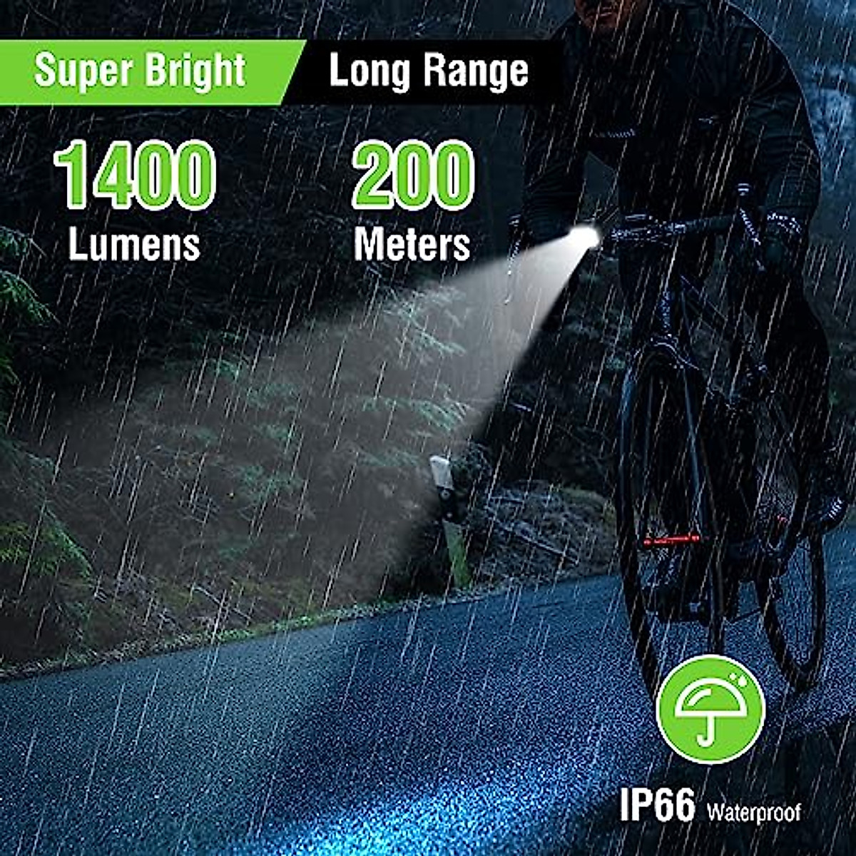Satino L15 Bike Light for Night Riding Super Bright 1400 Lumen Rechargable USB Mountain Headlight- 10 LED, 8 Modes IP66 Waterproof Aluminum Alloy Road MTB Bicycle Front Rear Light Set