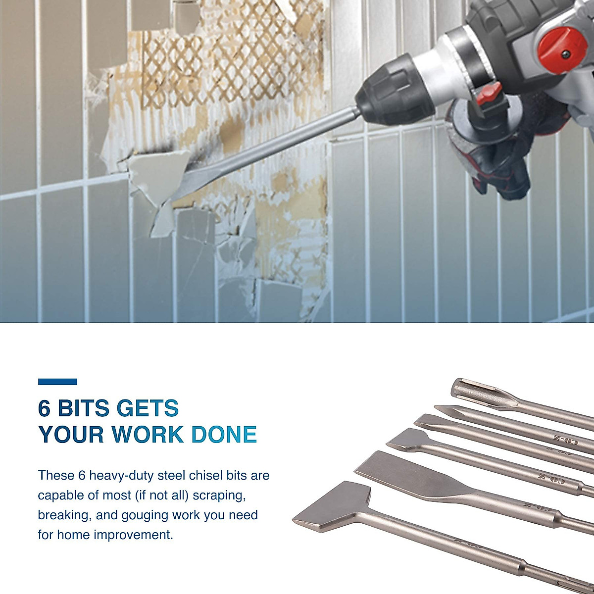 ZELCAN Chisel Set with SDS Plus Shanks, 6pc Masonry Concrete Drill Bit Set, and Hole Saw Kit for SDS Plus Hammer Drills 65 50 30mm Hole Saw Drill Bit Set w SDS Plus Shanks, Bundle
