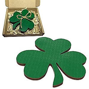 Marolen Shamrock Wood Coasters Set Patrick's Day Decor - Includes 4pcs Carved Green Leaves Coasters for Drinks - Great Gift for St Patrick Decorations - Color Green