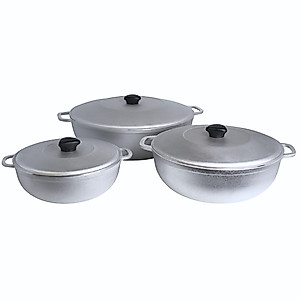 IMUSA USA Traditional Colombian Natural Caldero Matching Aluminum Lid 3-Piece (3.5/7.0/11.0 Quart) Dutch Oven Set, Silver (GAU-89224DS), Large
