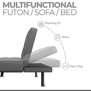 TINKLE WELL Futon Sofa Bed, Convertible Folding SofaBed Breathable Fabric, Ideal for Bedroom, Living Room, Apartment and Office-Compact Design for Spacing Saving