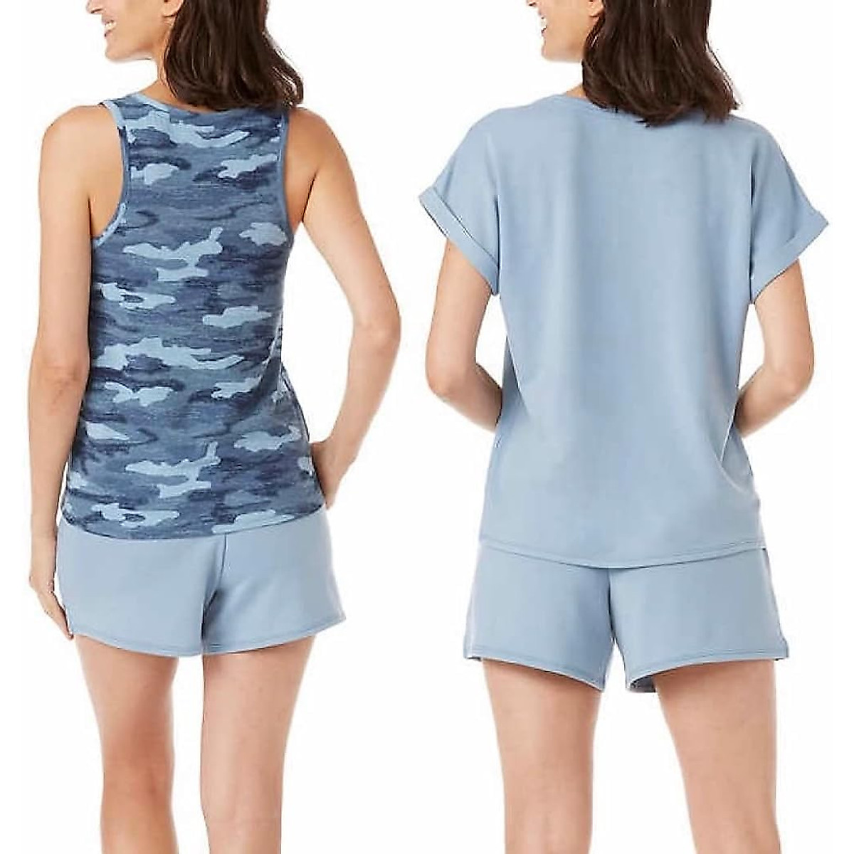 Lucky Brand Women's 3 Piece Pajama Lounge Set, Tee, Tank, & Short (US, Alpha, Medium, Regular, Regular, Faded Denim)
