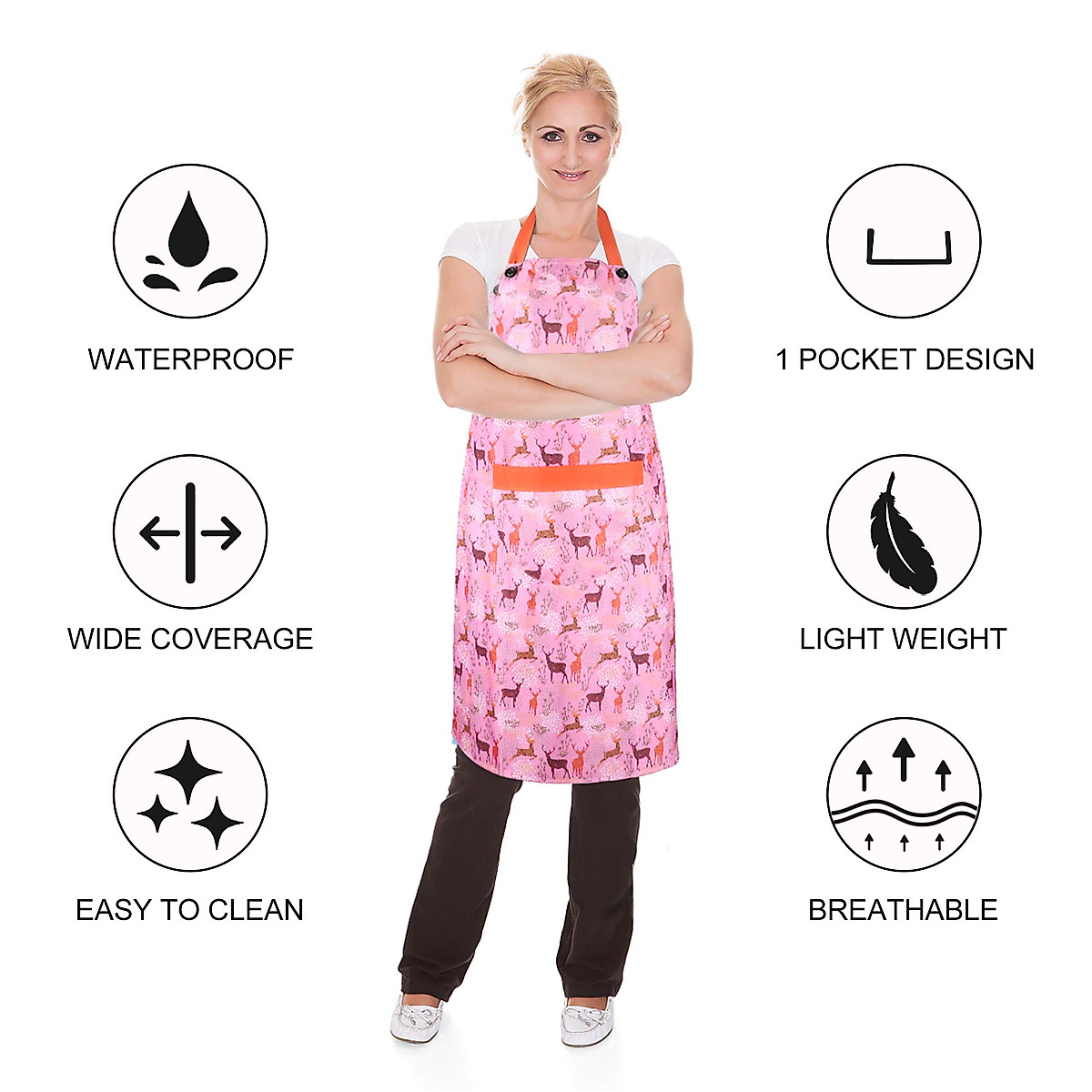 Zihuatailor Lightweight Waterproof Apron for Dog Grooming Bathing, Washing Dishes, Cute Deer Apron for Dog Groomer Bather - A