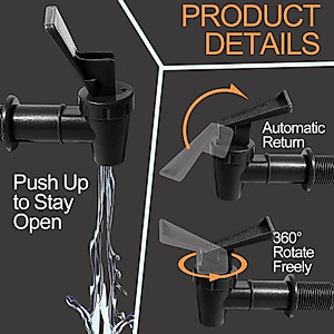 LifCratms 2Pcs BPA-Free Replacement Cooler Faucet, Black Plastic Water Spigot Spout Water Dispenser Tap Set, Reusable Water Crock Tap Water Beverage Lever Pour Dispenser Valve