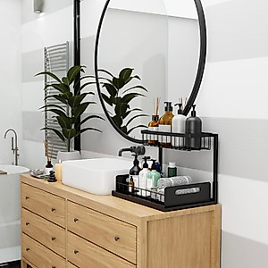 Under Sink Organizer and Storage for Kitchen Bathroom Cabinet - 2 Tier Slide Out Sink Shelf Cabinet Drawer - Store Large Items - No Drilling Rustproof Carbon Steel Shelf - Black - 1 Pack