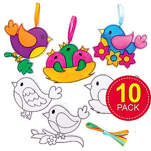 Baker Ross-AT567 Bird Suncatcher Hanging Window Decoration Kits For Children To Paint, Creative Craft Set For Kids (Pack Of 10)