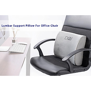 CYLEN Gel Infused Memory Foam Back Cushion Lumbar Support Pillow for Office Chair, Car & Wheelchair - Adjustable Double Strap & 3D Washable Cover (Grey)